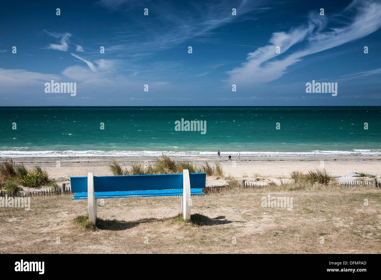 Seaside bench in Normandy Stock Photo - Alamy