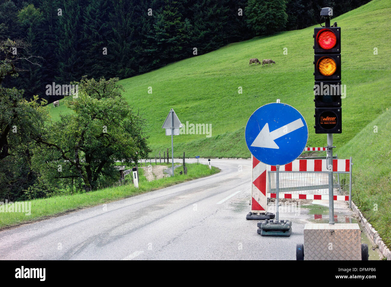 Road work traffic management light system, South Tyrol , Italy Stock ...