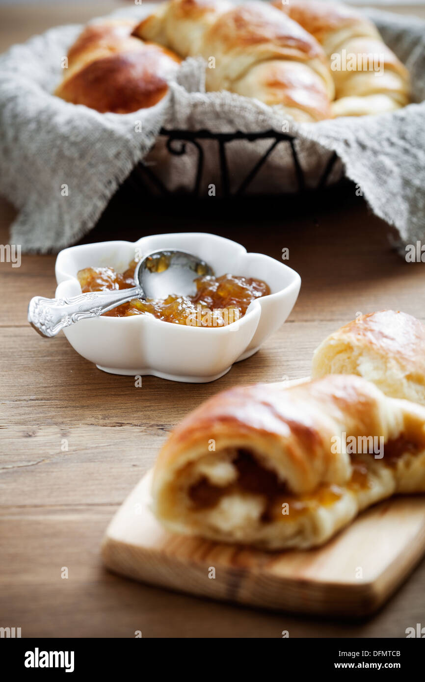 Fresh homemade croissants with french fig jelly Stock Photo - Alamy