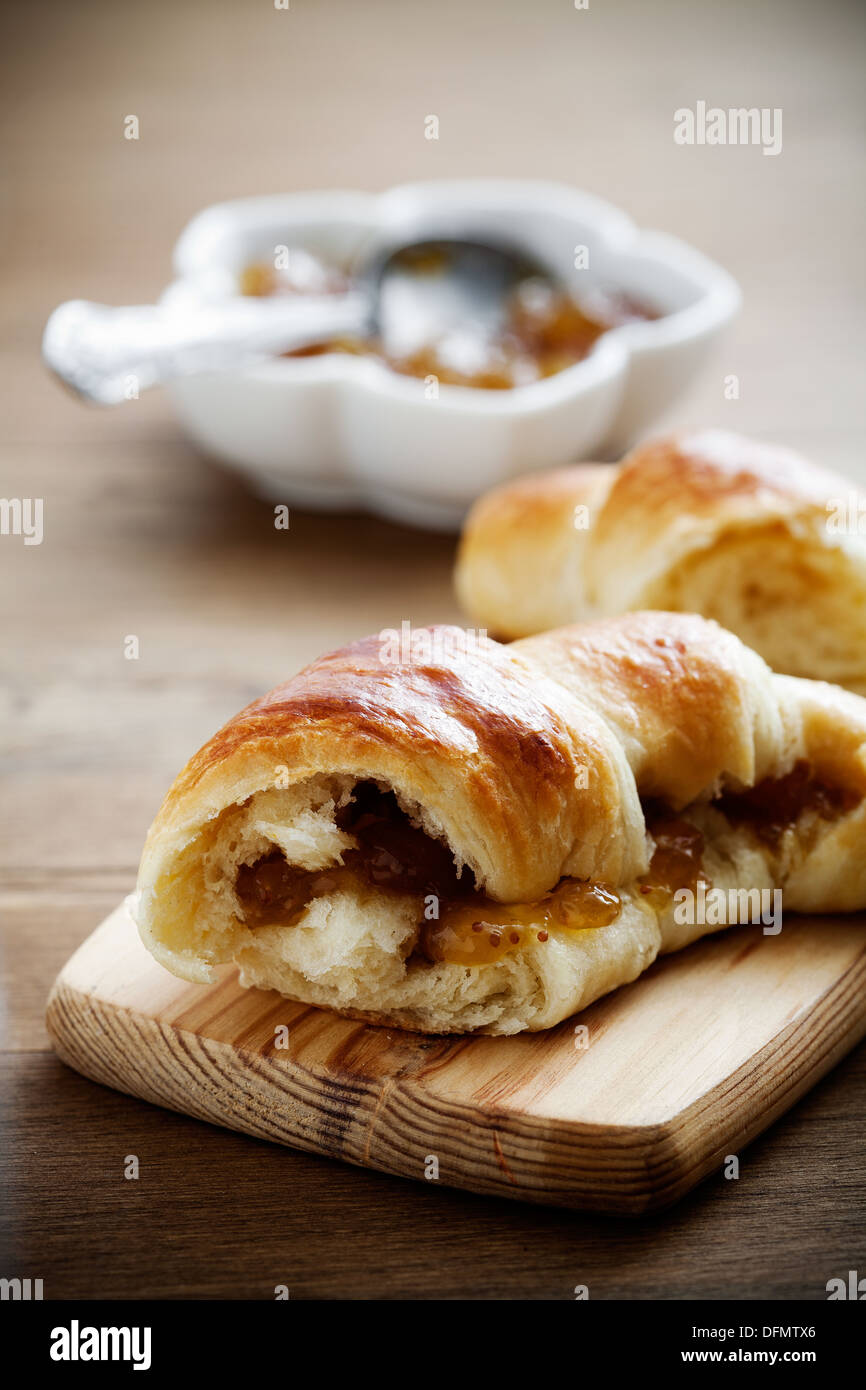 Fresh homemade croissants with french fig jelly Stock Photo - Alamy