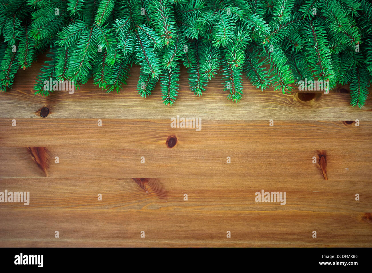 Wooden table spruce branches hi-res stock photography and images - Alamy