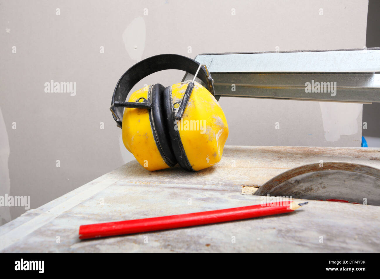 Improvement renovation at home. Construction site work tools saw blades ...