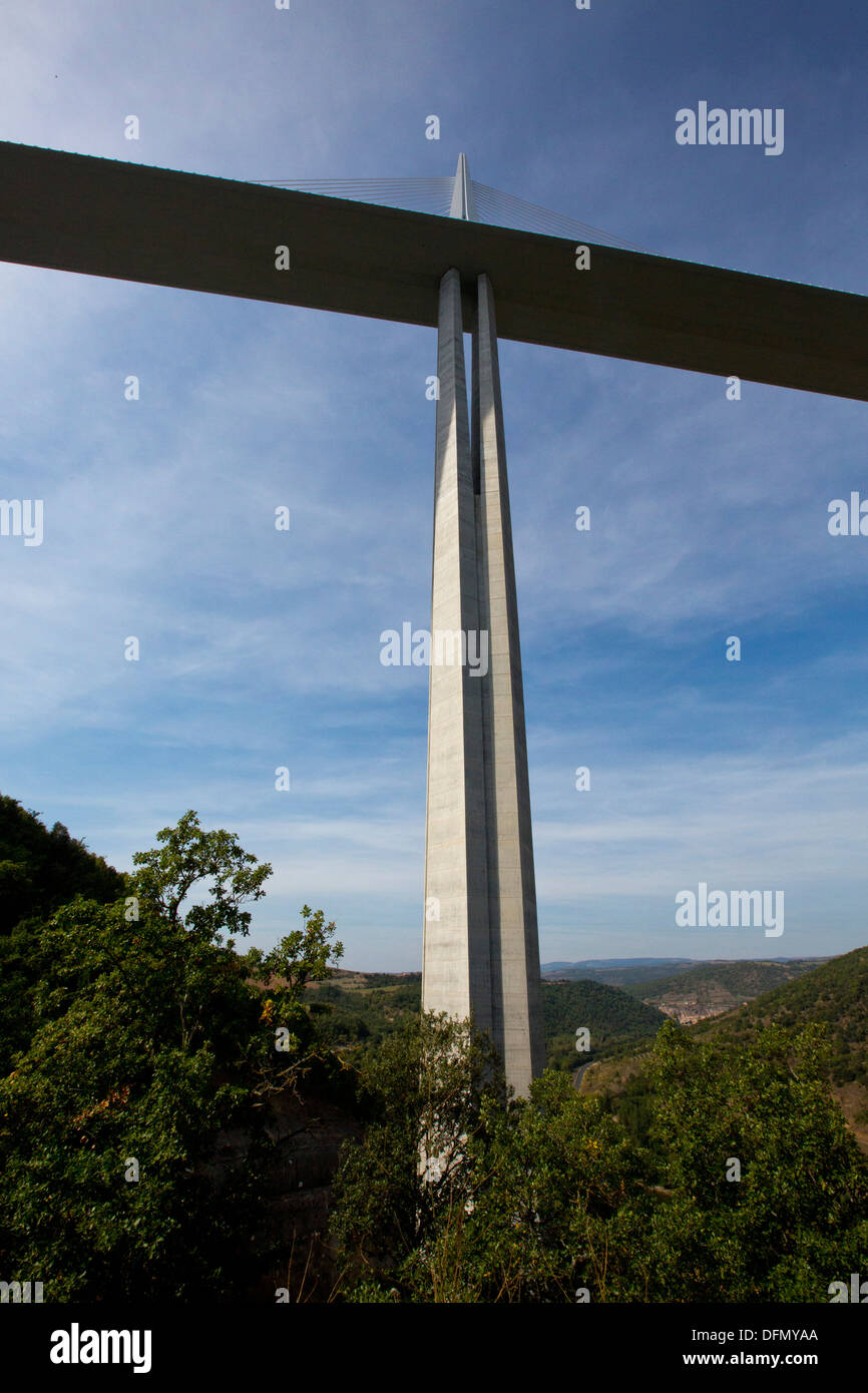 Highest pier pylon of Viaduct of Millau, Tarn river southern France ...