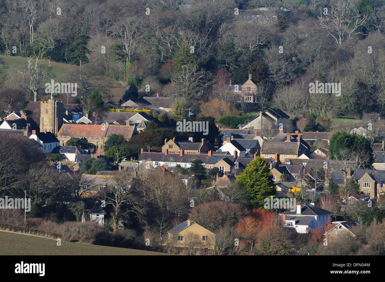 A view of the village of Chideock Dorset UK Stock Photo - Alamy
