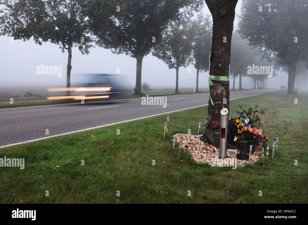 roadside memorial after fatal traffic accident Netherlands Stock Photo ...