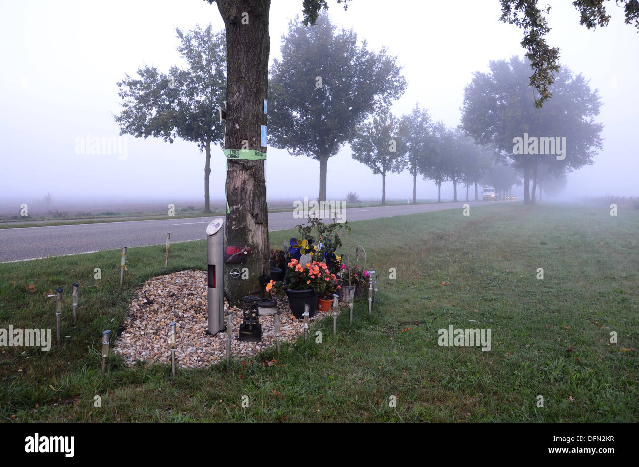 roadside memorial after fatal traffic accident Netherlands Stock Photo ...