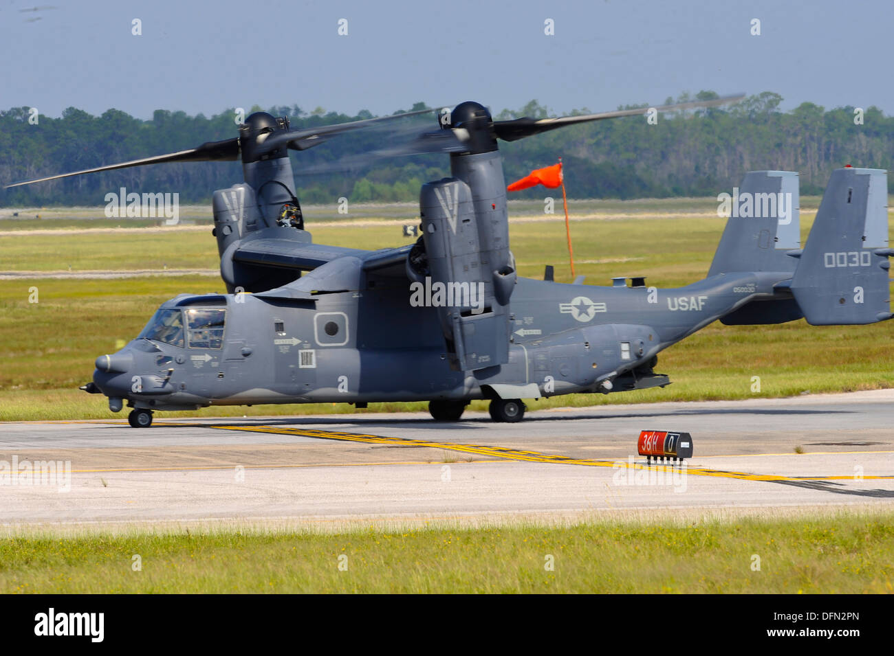 U.S. Air Force CV-22 Osprey taxies on the flightline at Hurlburt Field ...