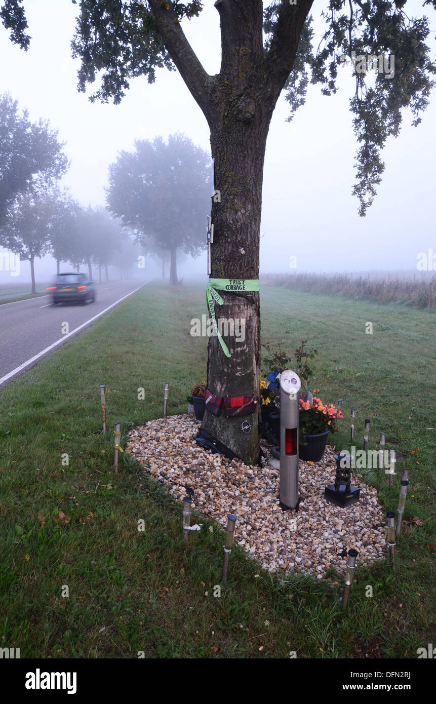 roadside memorial after fatal traffic accident Netherlands Stock Photo ...