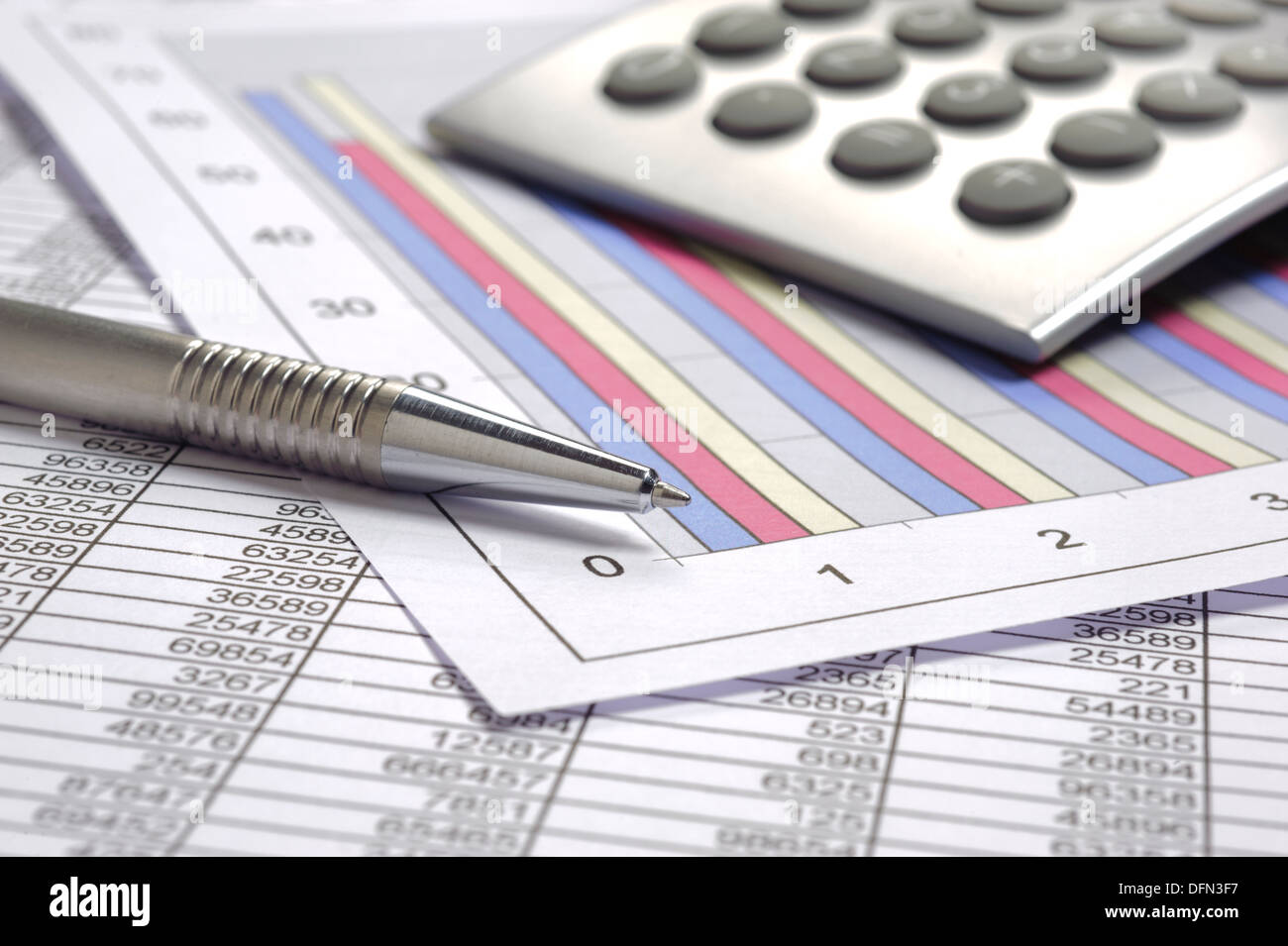finance business calculation with calculator, chart and pen Stock Photo ...