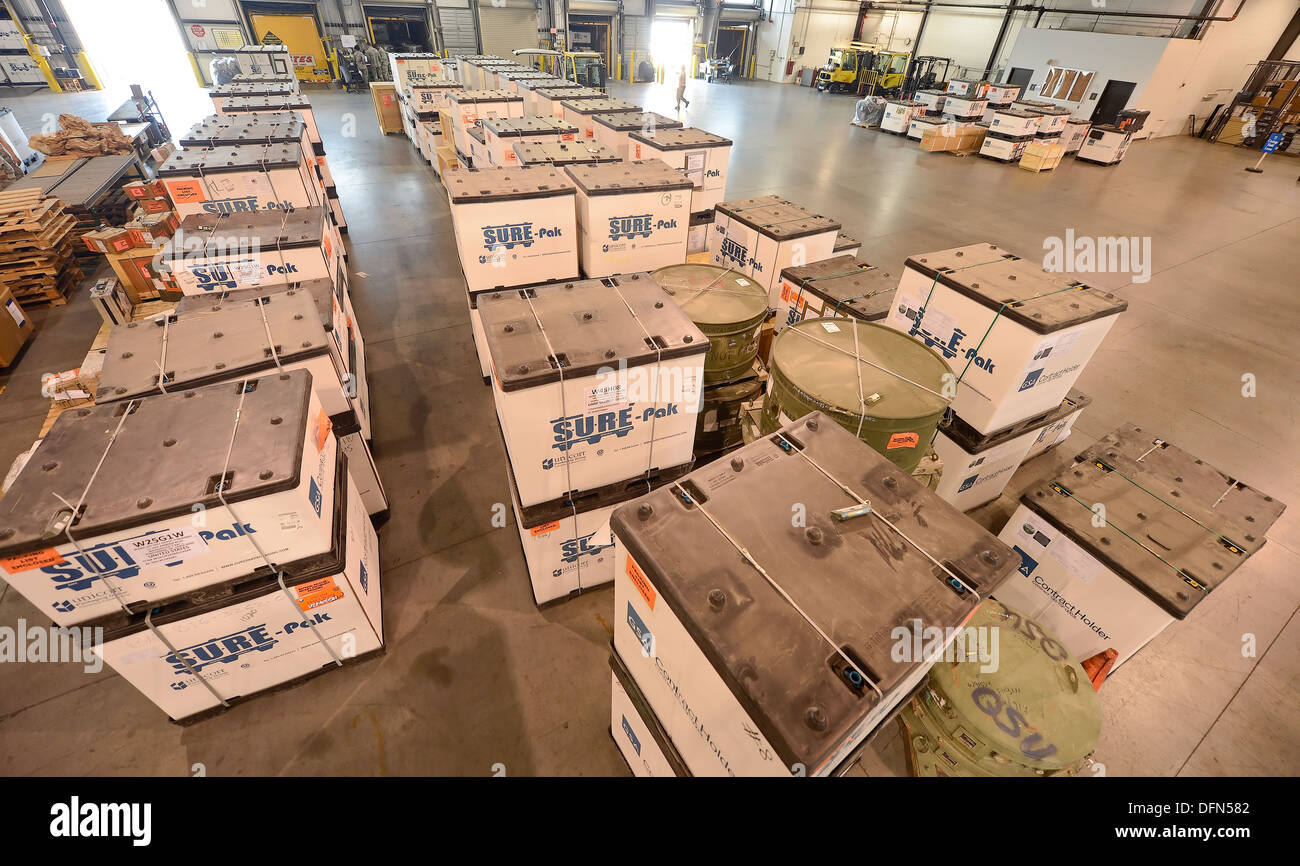 Outbound cargo is lined up inside the 436th Aerial Port Squadron ...