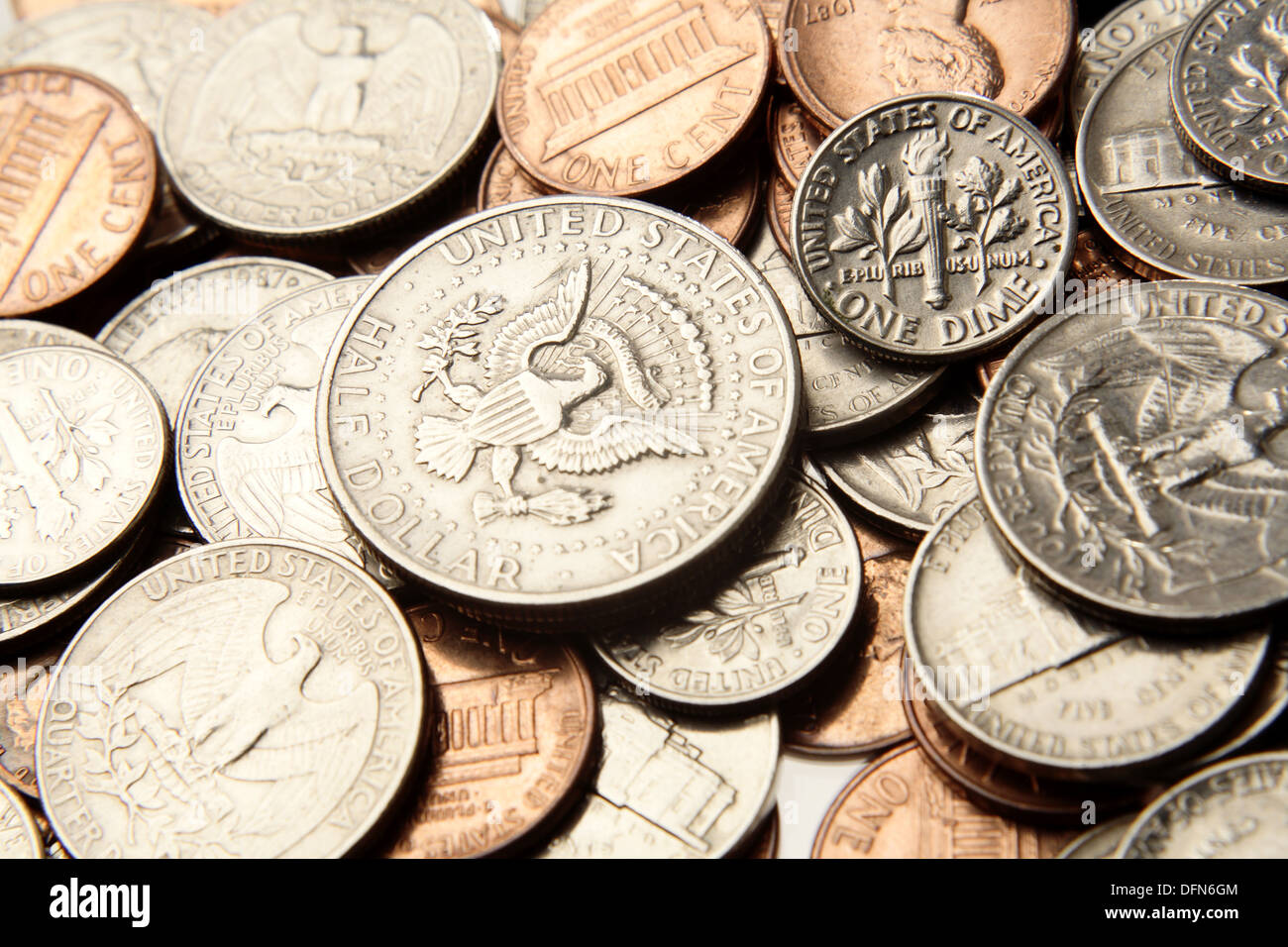 Closeup of shiny American coins Stock Photo - Alamy