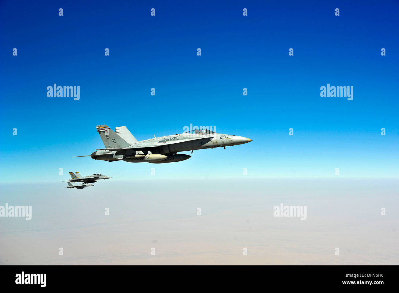 Three U.S. Navy F/A-18 Hornets enroute to refuel from a KC-135 ...
