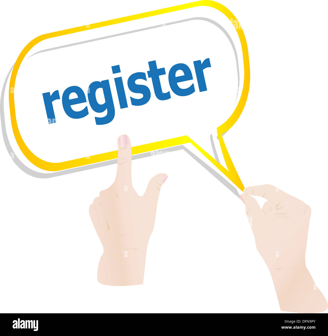 hands holding abstract cloud with register word Stock Photo - Alamy