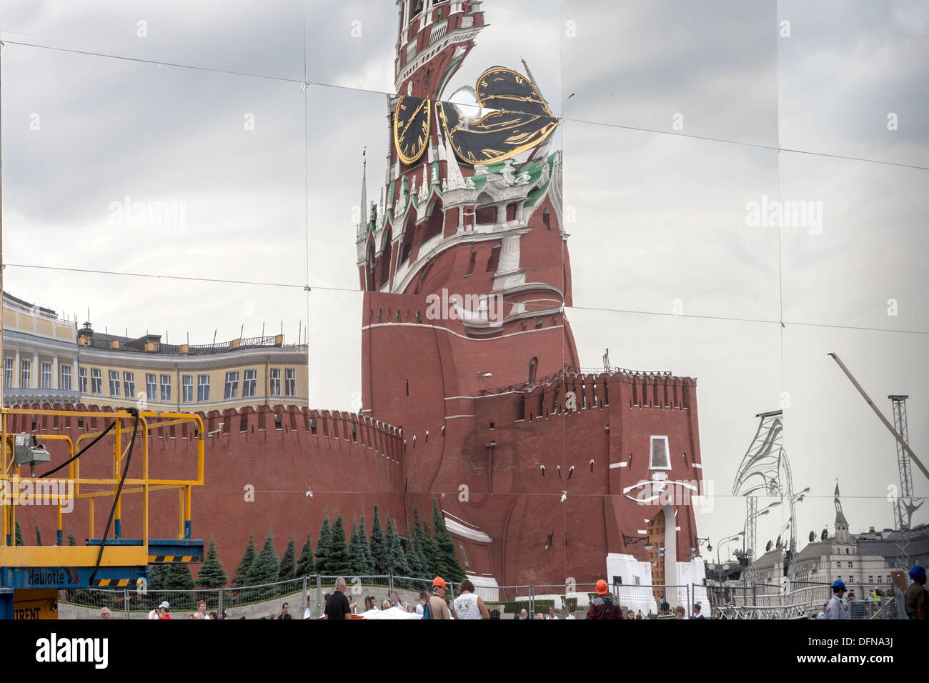 Construction work in Red Square with reflection of The Saviour's Tower ...