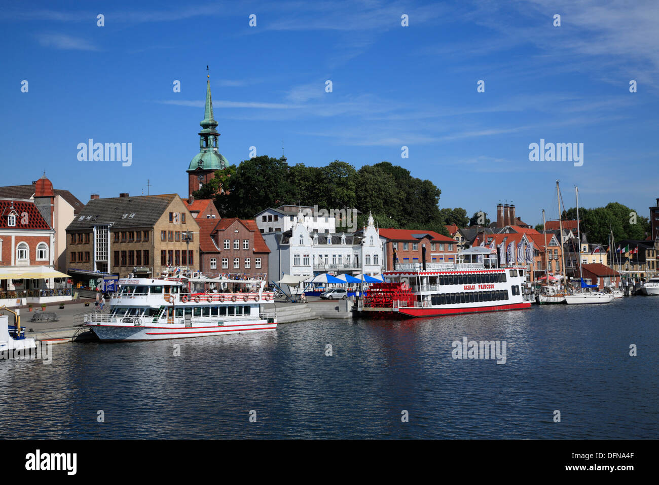 Tourist cruise ships at Kappeln harbor, Schlei, Baltic Sea, Schleswig ...