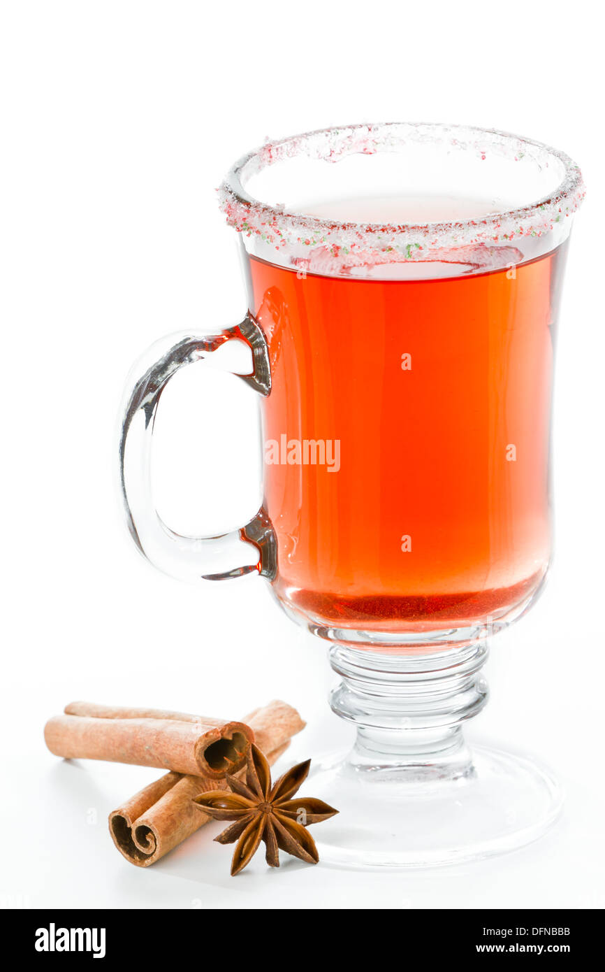 red tea served in a tall glass isolate don a white background with ...