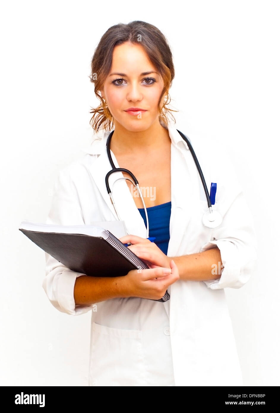 Pretty medical doctor woman over white background Stock Photo - Alamy