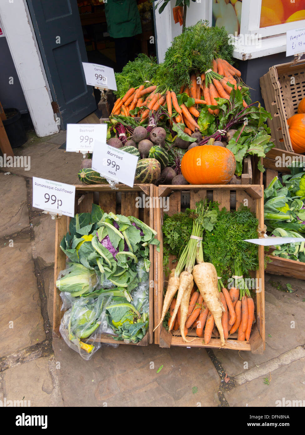 A display of fresh vegetables at a greengrocers shop in Thirsk North ...