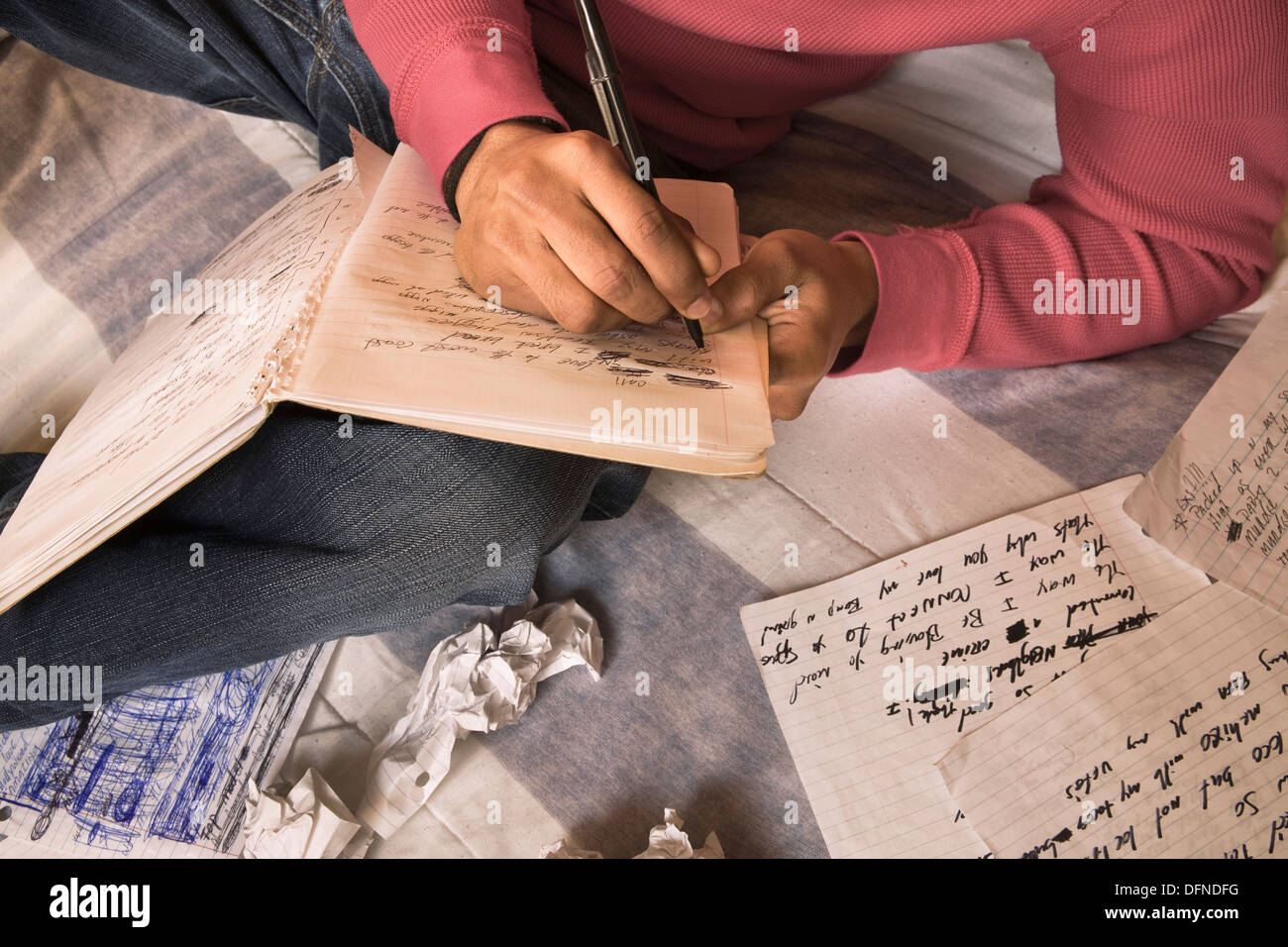 Man notebook pen bed hi-res stock photography and images - Alamy