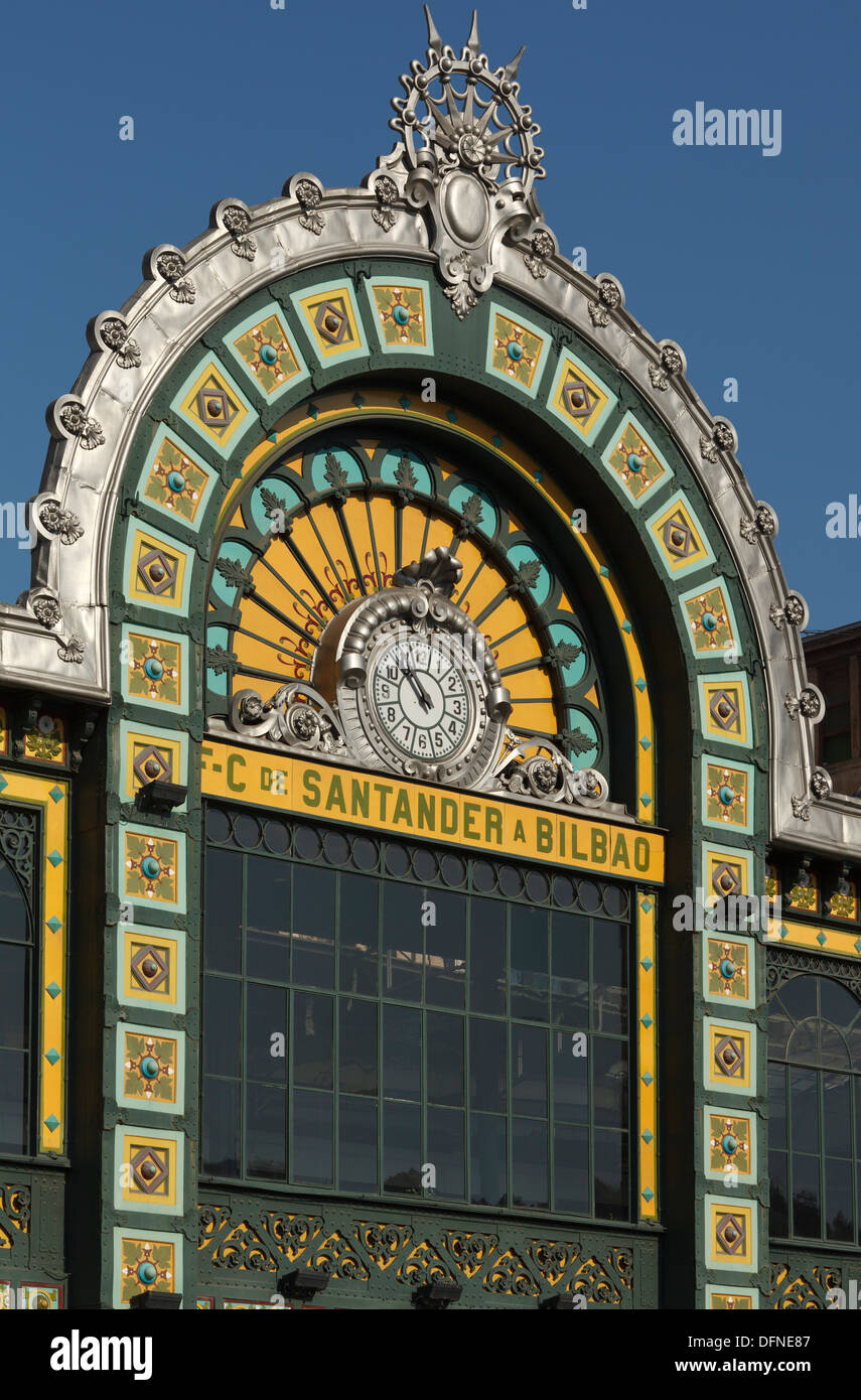 Detail of the facade of the central station, Bilbao, Province of ...