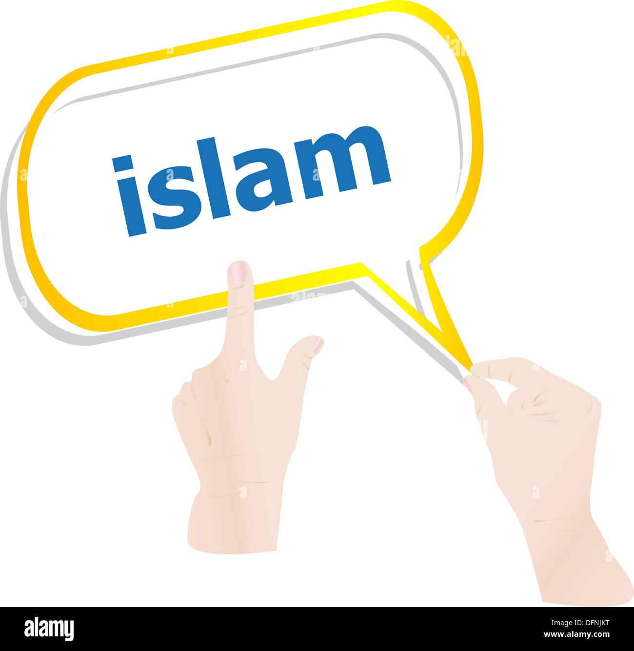 hands push word islam on speech bubbles Stock Photo - Alamy