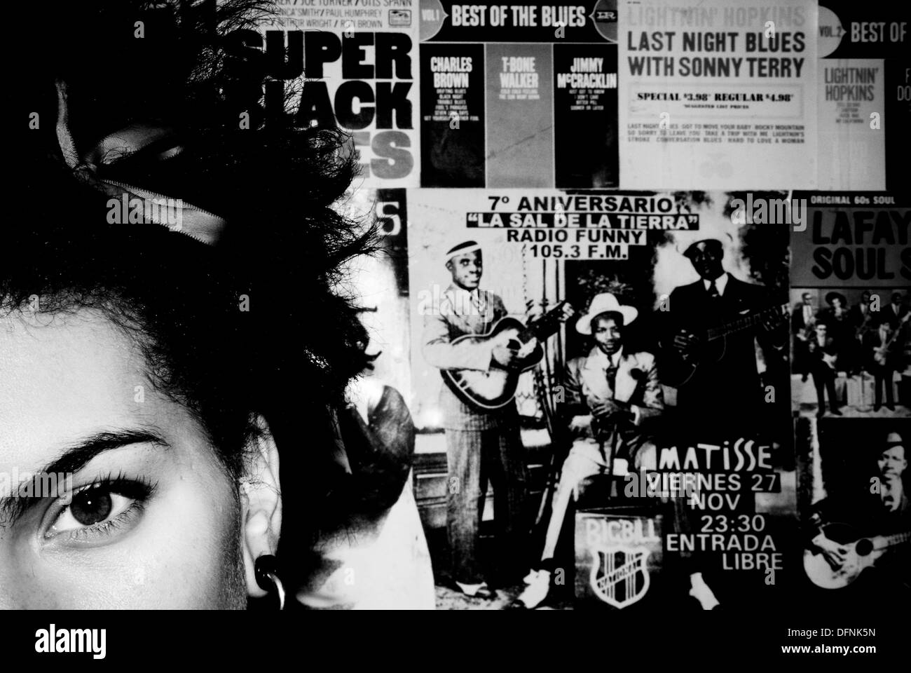 Portrait of a girl with a blues collage background Stock Photo - Alamy