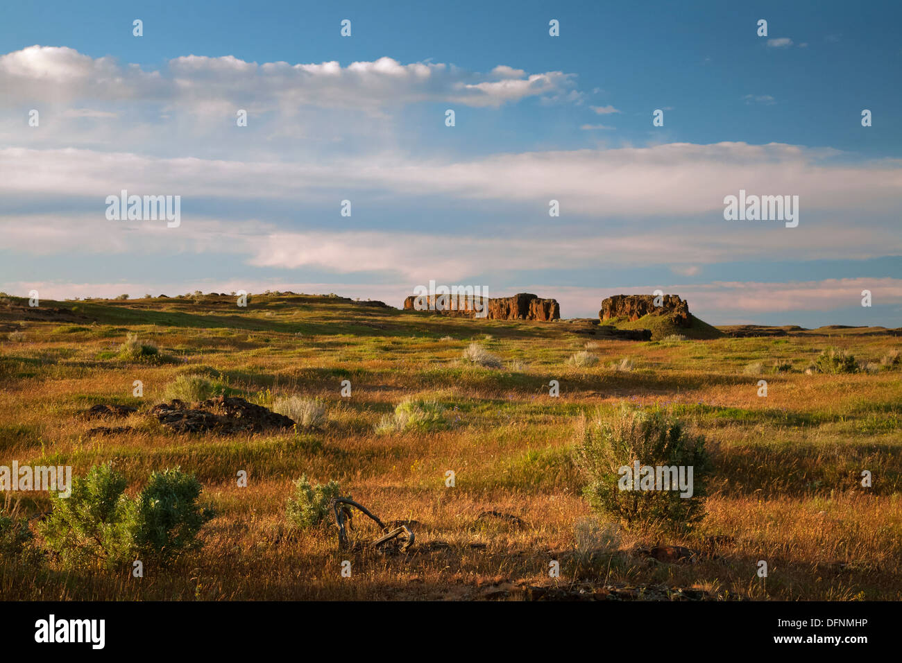 WASHINGTON - Evening on a basaltic butte above at Canal Lake in the ...