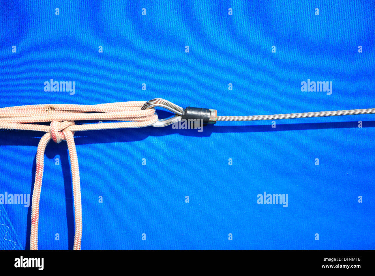 rope on sailing boat blue background. Yacht detail. Yachting Stock ...