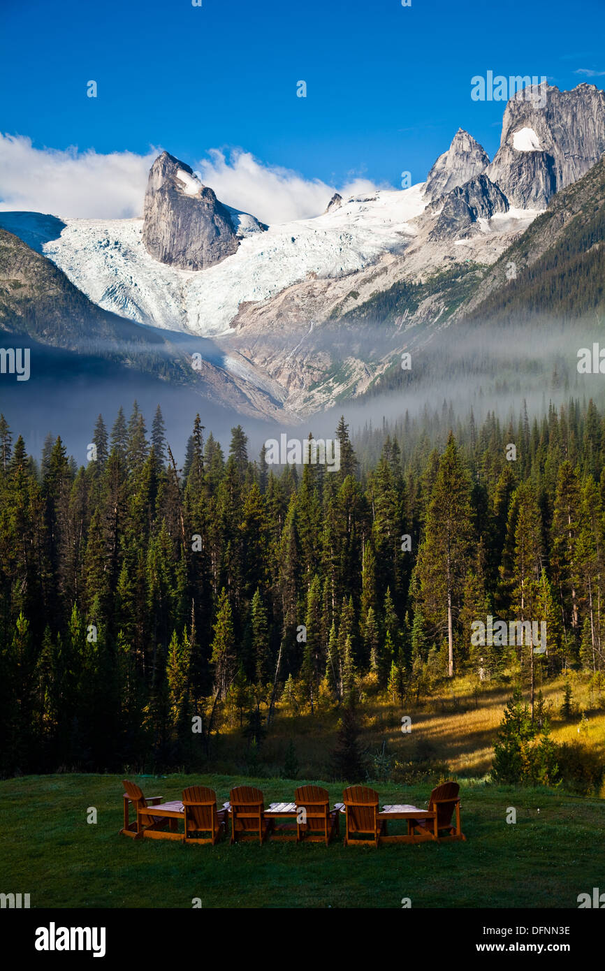 Early light on the Bugaboo Glacier from Bugaboo Lodge, British Columbia ...