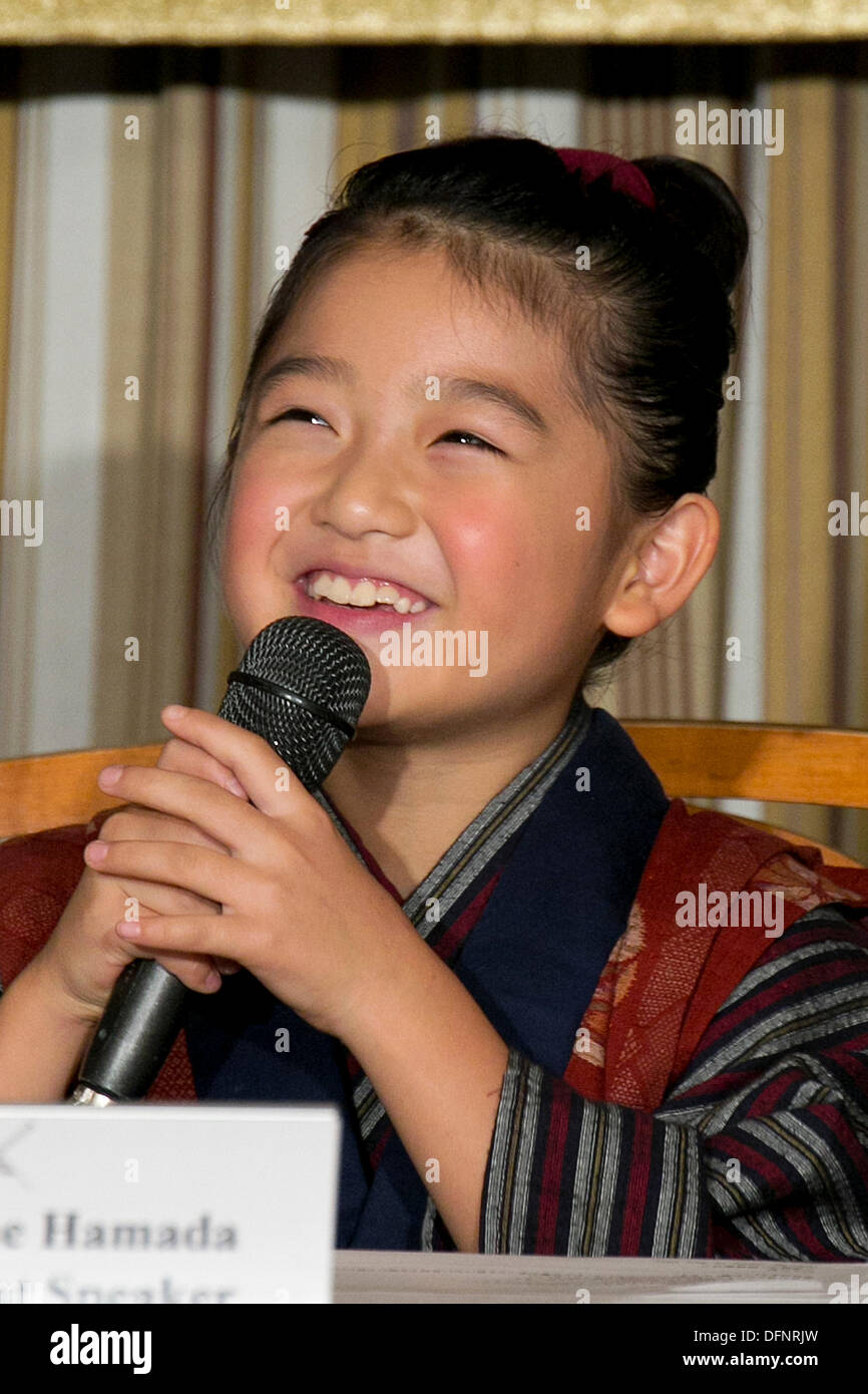 Tokyo, Japan. 8th October 2013. Actress Kokone Hamada speaks at the press conference of the ...