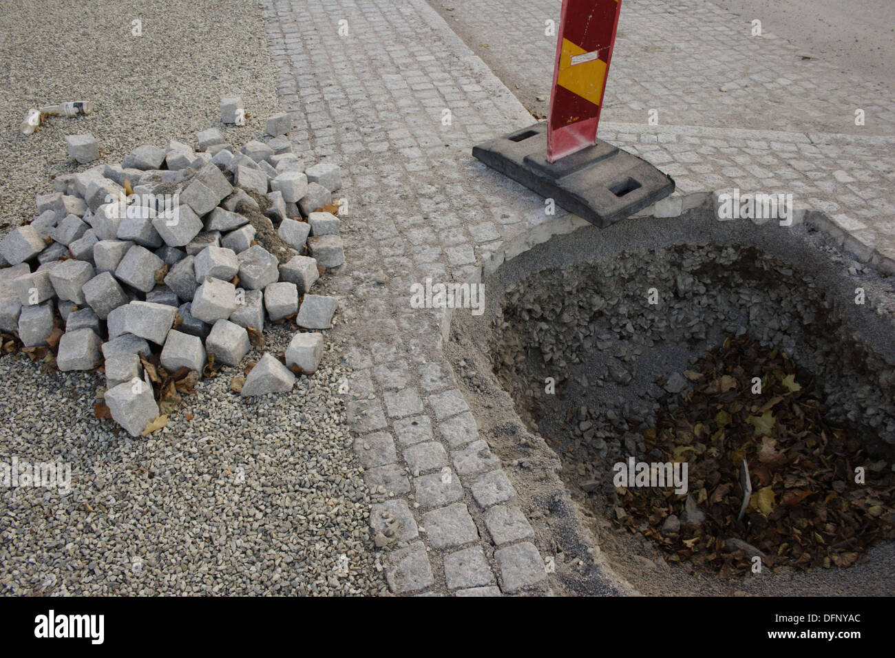 Paving stones warning sign hi-res stock photography and images - Alamy