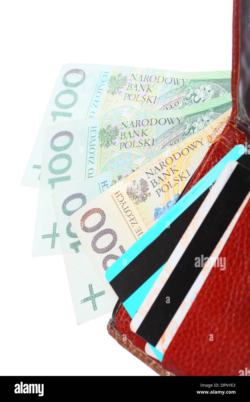Economy and finance. Wallet with money paper currency polish zloty ...