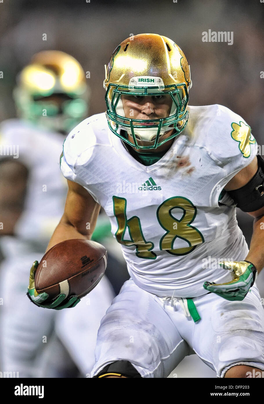 Notre Dame Fighting Irish linebacker Dan Fox (48) gets an INT and ...