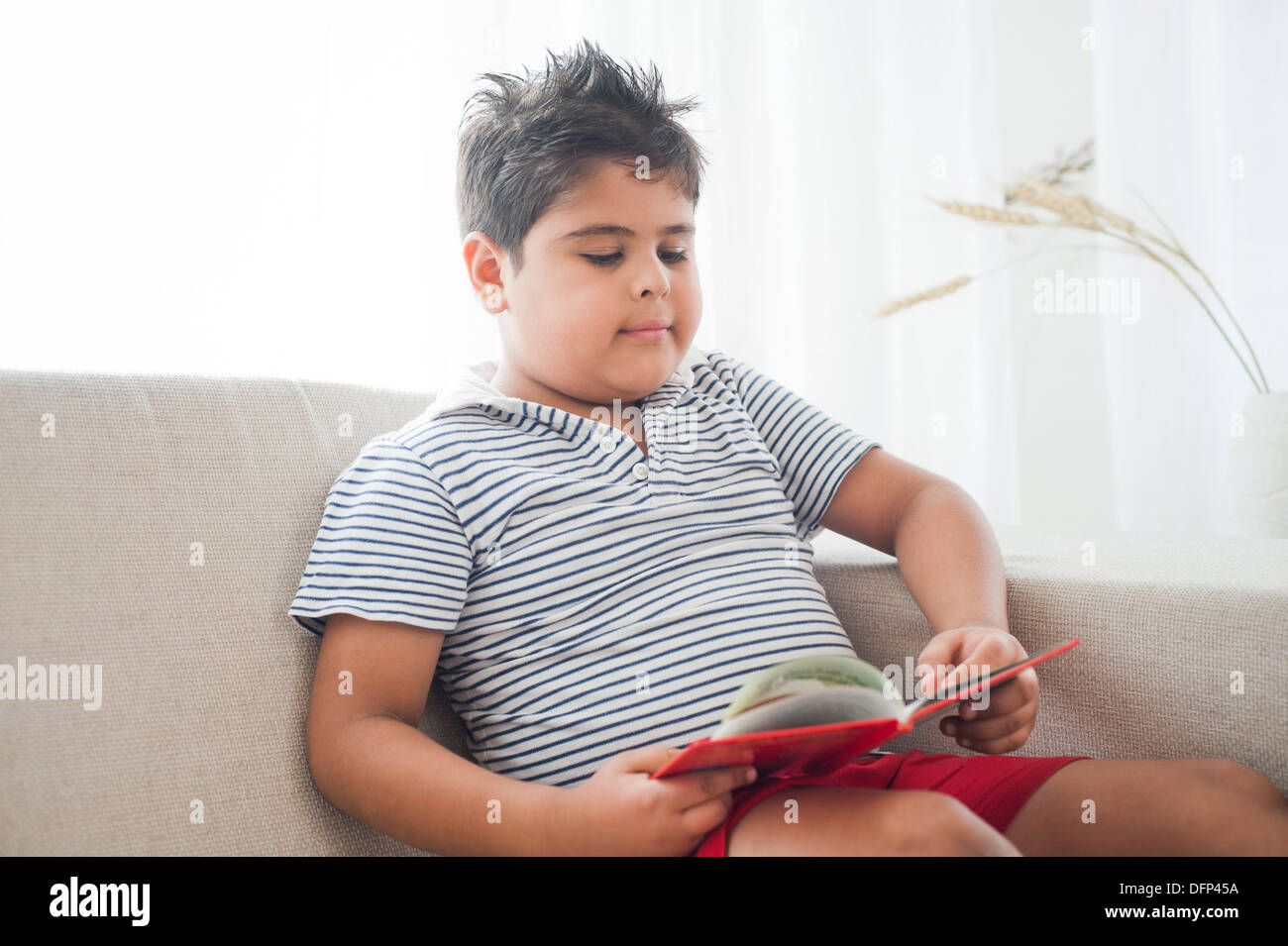Boy reading a book Stock Photo - Alamy