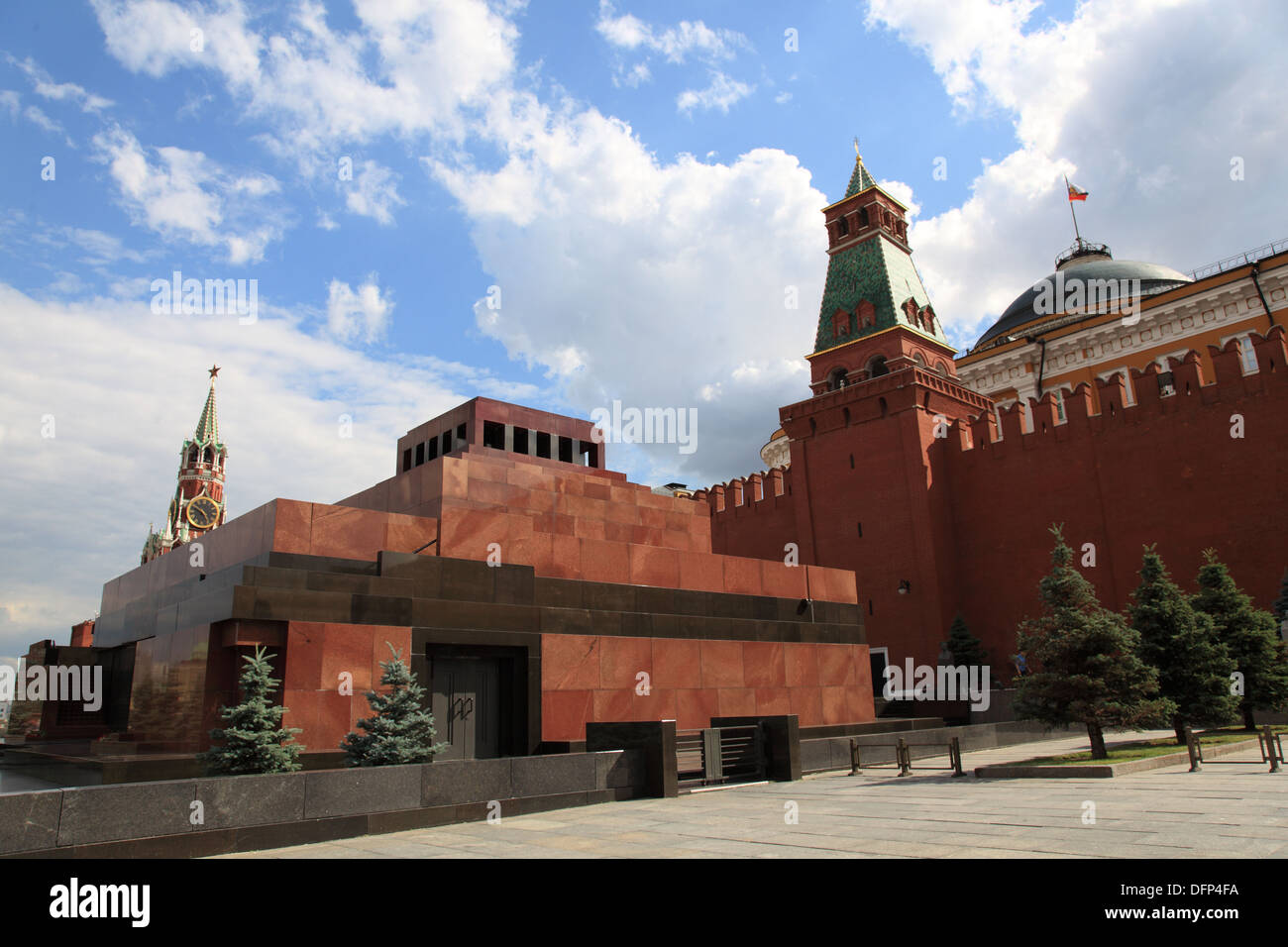 Lenin Mausoleum and Kremlin's tower at Red Square in Moscow, Russia ...