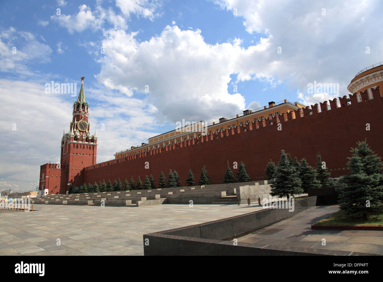 Lenin Mausoleum and Kremlin's tower at Red Square in Moscow, Russia ...