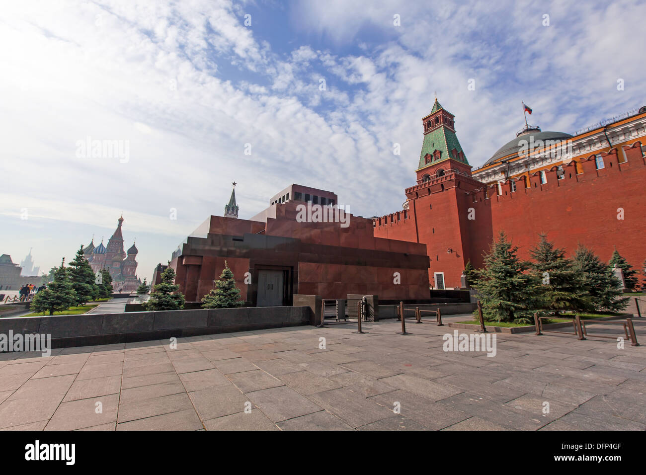 Lenin Mausoleum and Kremlin's tower at Red Square in Moscow, Russia ...