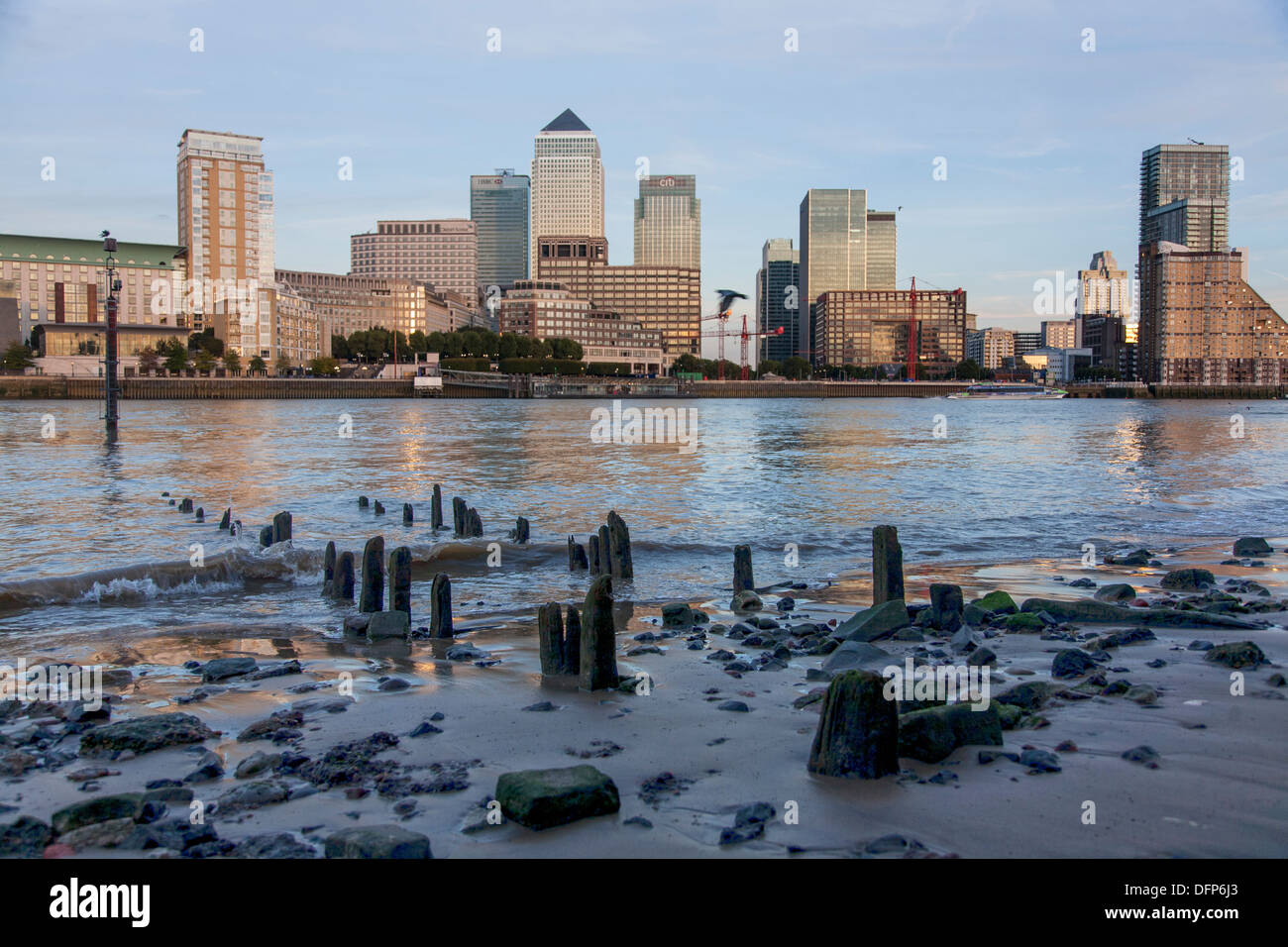View of Canary Wharf from Docklands beach Stock Photo - Alamy
