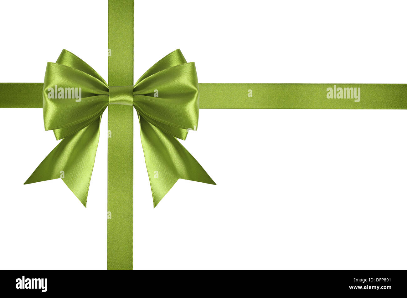 Green satin ribbon with bow isolated on white background Stock Photo ...