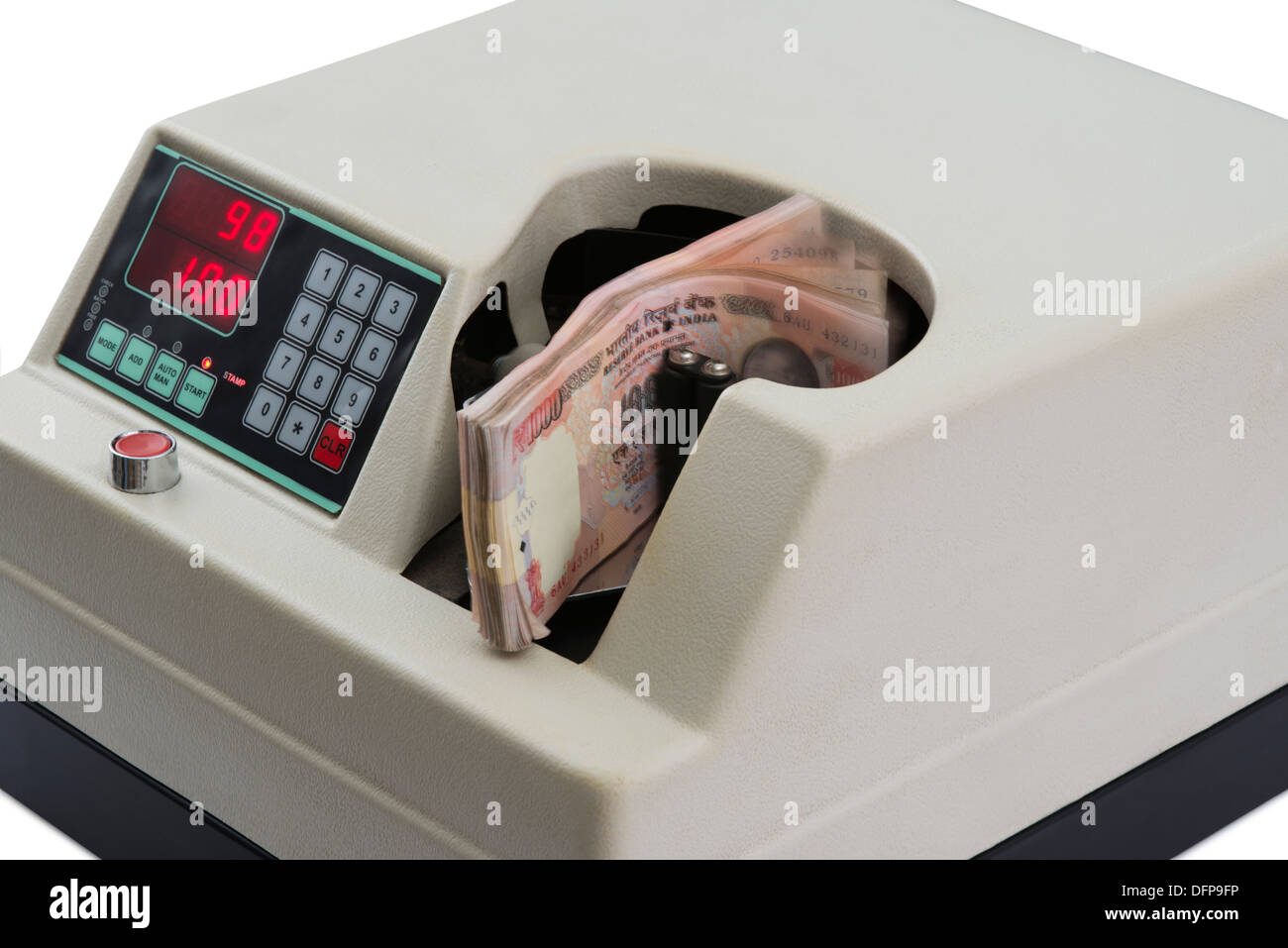 One Thousand Indian banknotes being counted in a machine Stock Photo ...