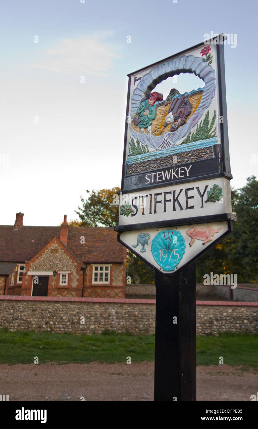 Stiffkey village sign Stock Photo - Alamy