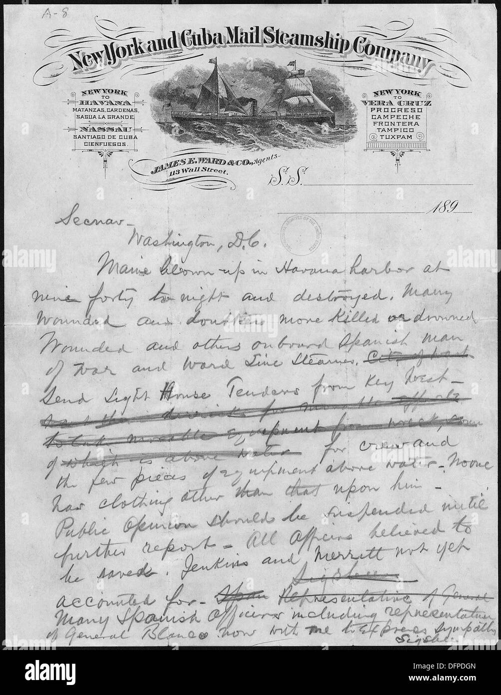 Captain Charles D. Sigsbee of the USS Maine sent a telegram to the U.S ...