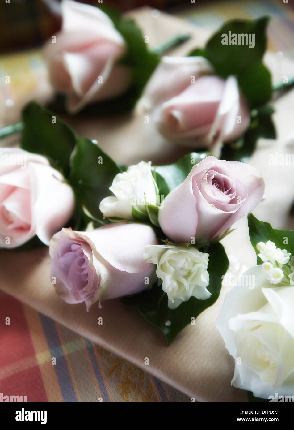 A selection of wedding flowers for the bride and groom Stock Photo - Alamy