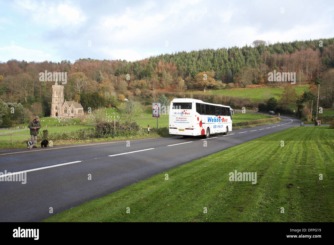 A Webber coach traveling along the A39 at west Quantoxhead, Somerset in ...