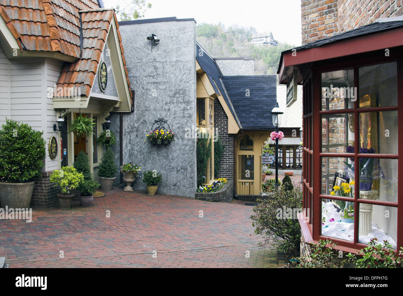 Unique shops in The Village shopping area in Gatlinburg, Tennessee, USA ...
