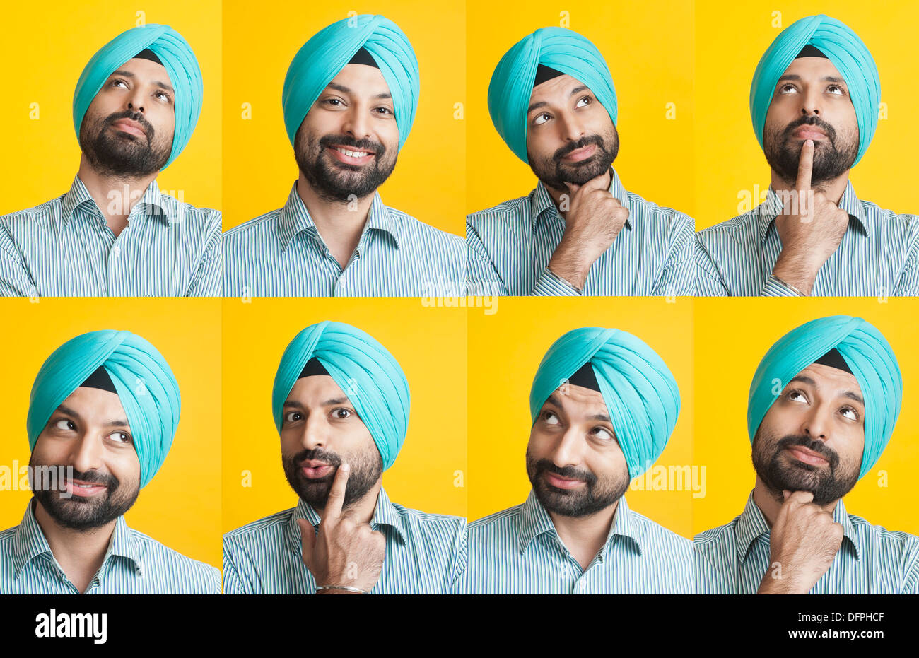 Multiple images of a Sikh man with various facial expression Stock ...