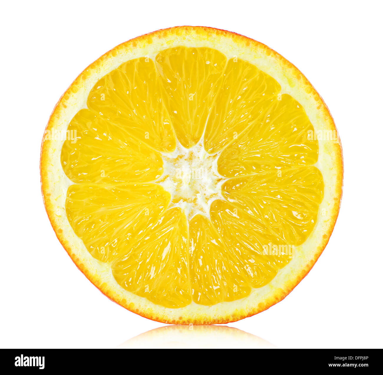Round orange slice closeup on a white background Stock Photo - Alamy