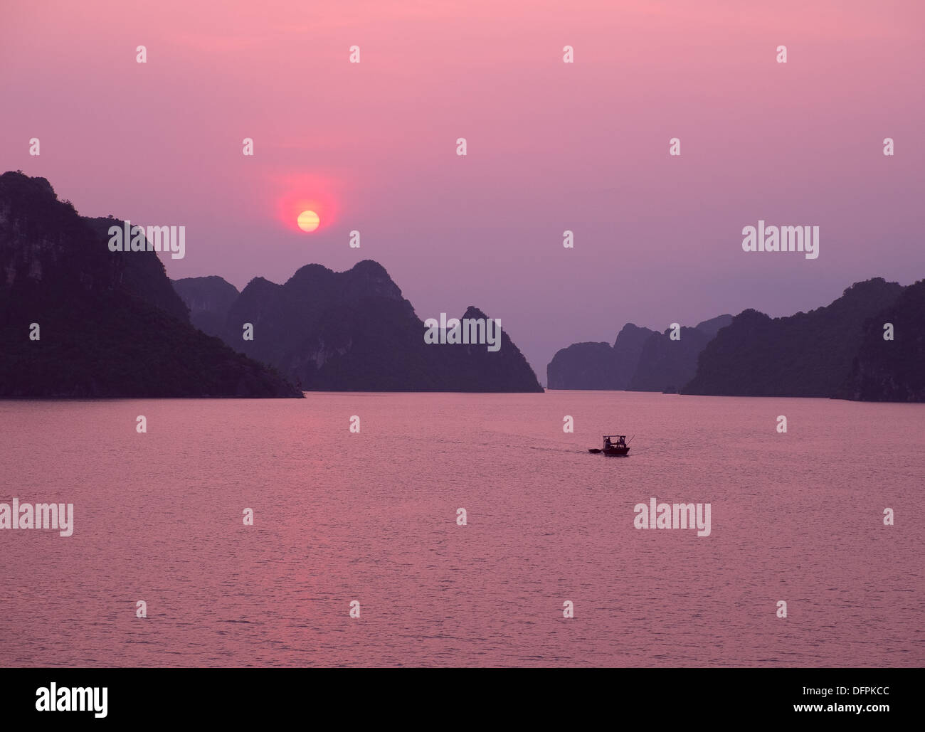 Purple sunset in Halong Bay, Vietnam, Southeast Asia Stock Photo - Alamy