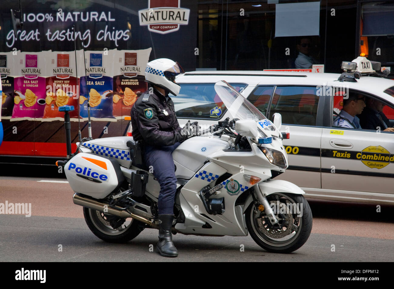 Sydney, Australia, New South Wales police officer astride a BMW police ...