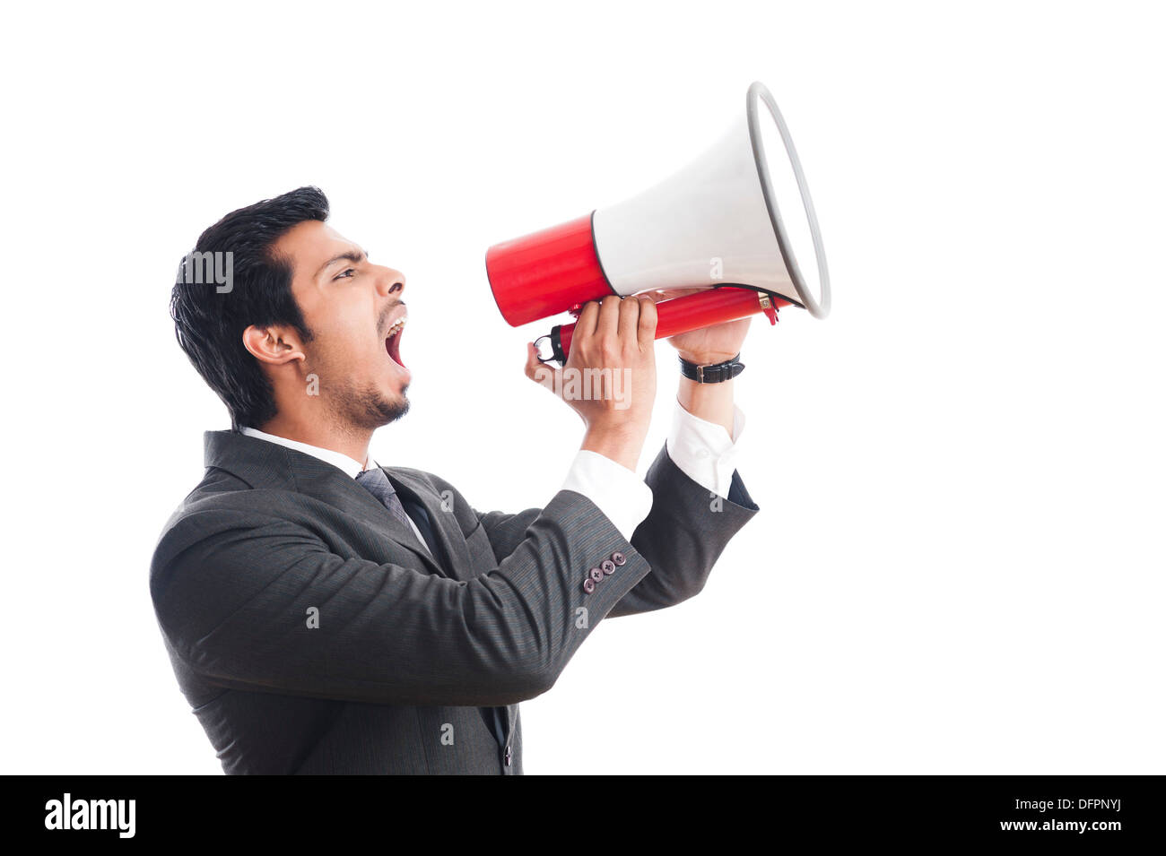 Asian businessman megaphone shouting hi-res stock photography and ...